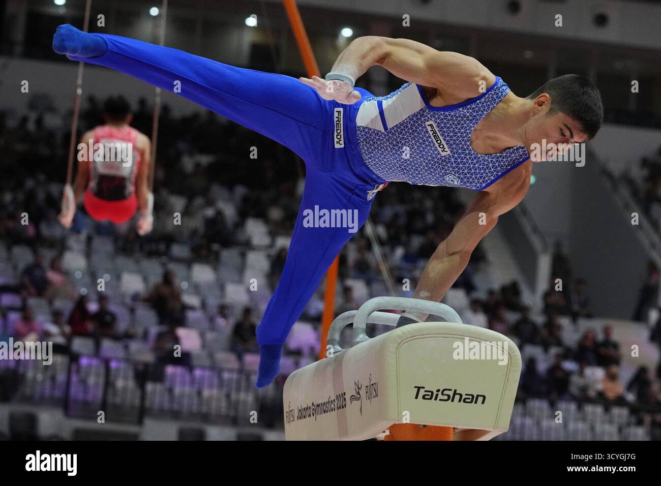 Yumin Abbadini of Italy competes in the pommel horse during the ...