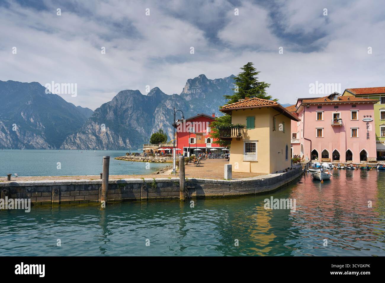 Port and old town of Nago-Torbole on the shores of Lake Garda in the ...
