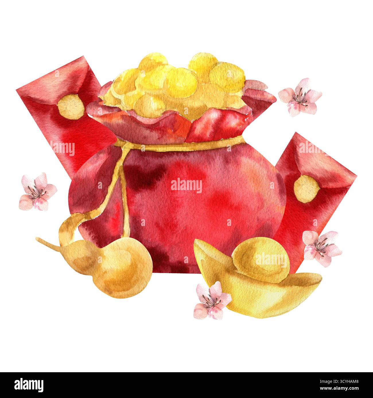 Chinese festive symbol of wealth. Spring festive watercolor clipart ...