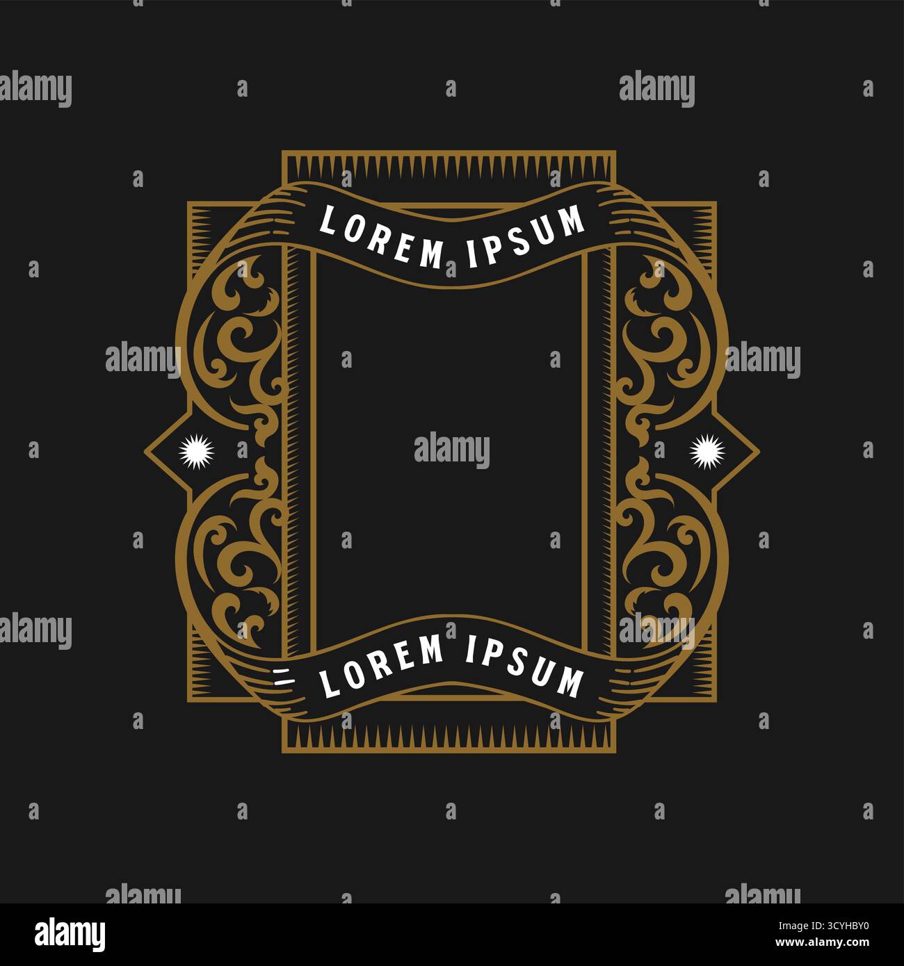 Square Vintage Golden Ribbon Badge Emblem Label Logo Design Vector ...