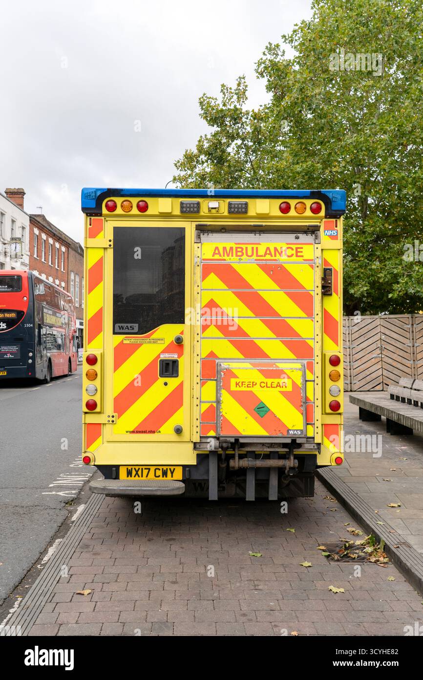 Rear view of emergency ambulance vehicle Stock Photo - Alamy