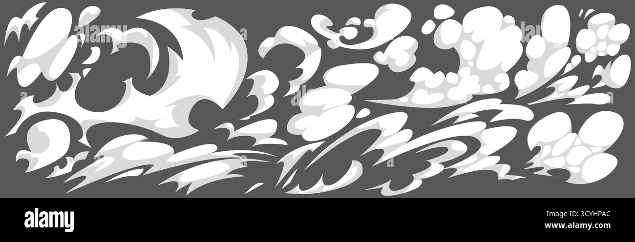 White smoke puffs with cloud and comic effects for cartoon action ...