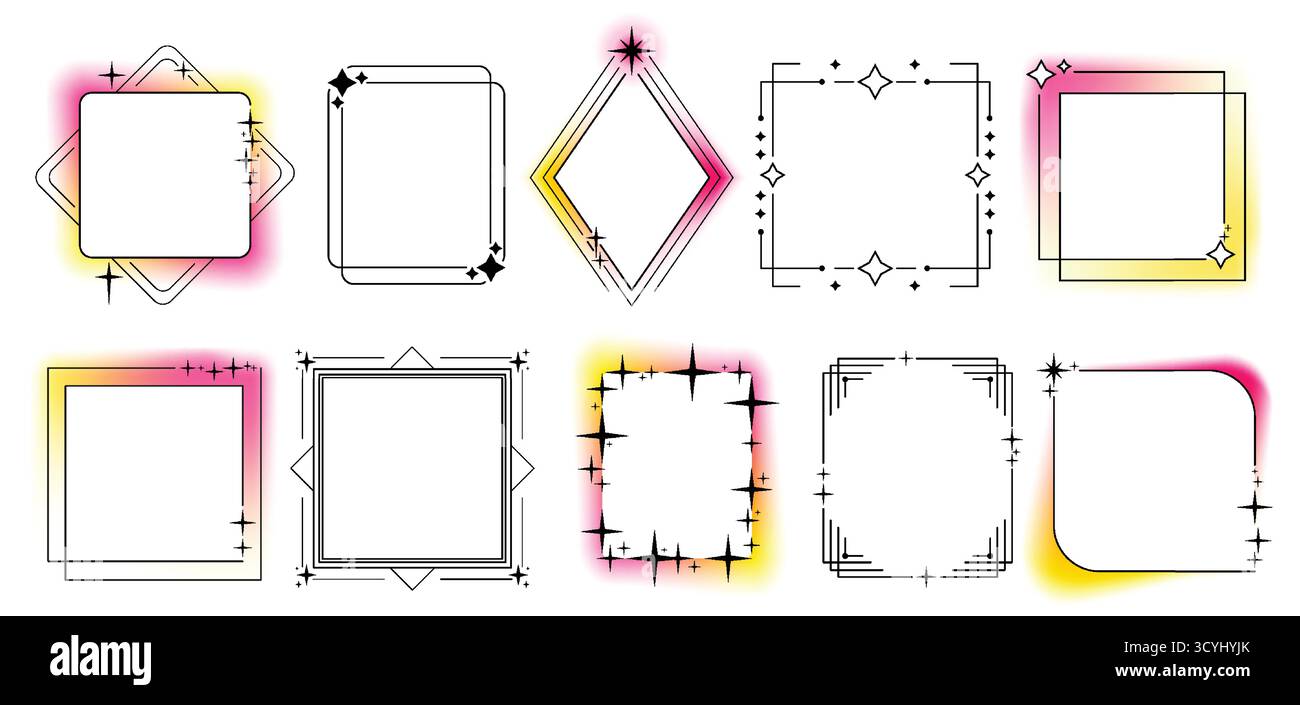 Geometric frames with gradient border - blur aura effects and sparkles ...