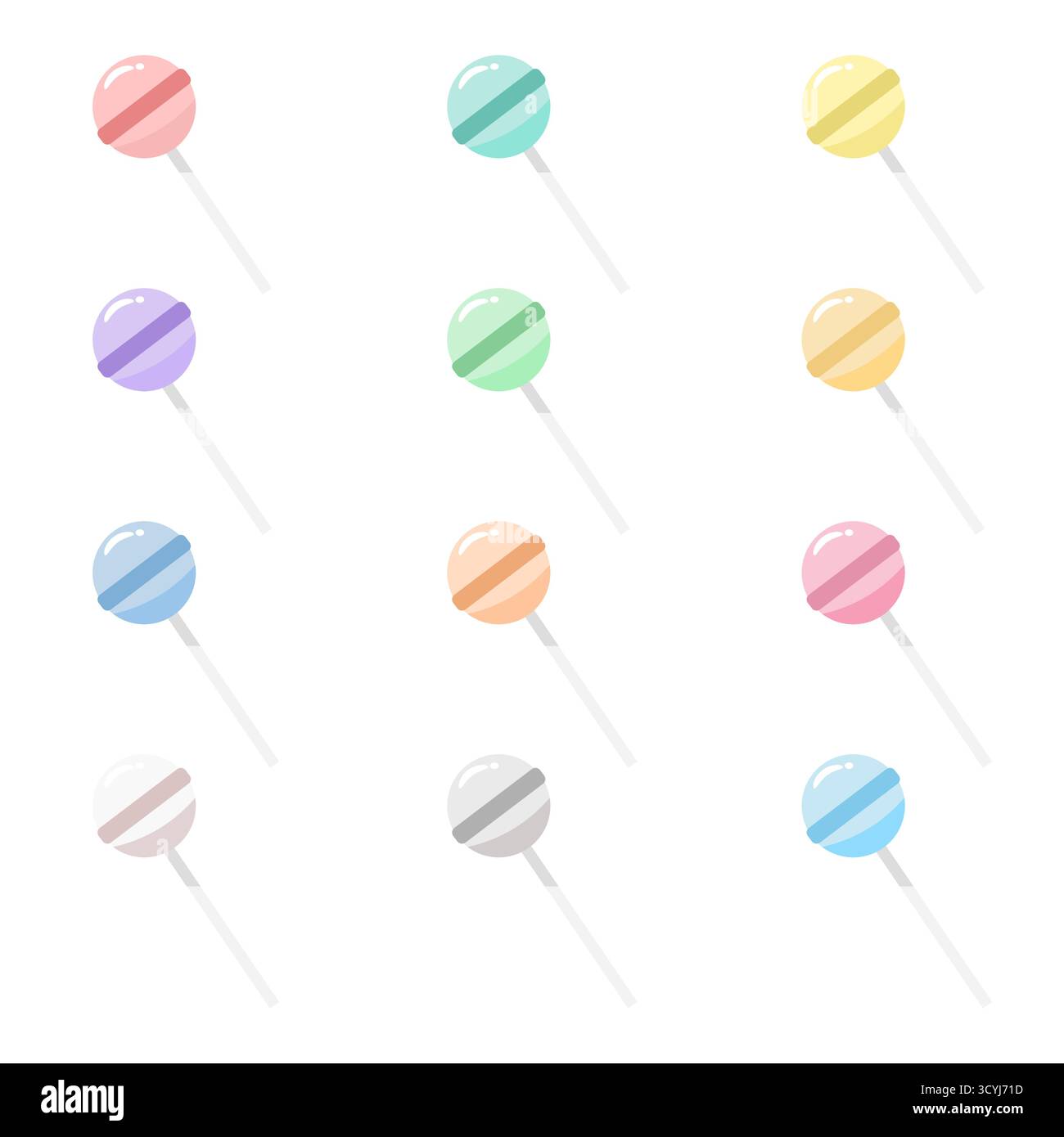 Set of 12 cute, round lollipops with stripes in soft pastel colors ...