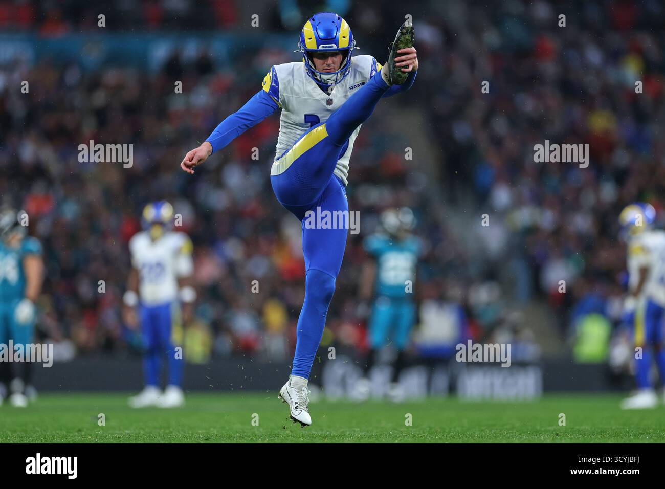Los Angeles Rams kicker Joshua Karty (16) stretches during the first ...