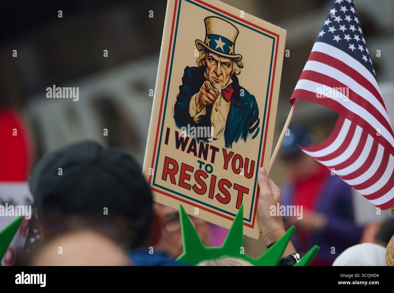New York, New York, USA. 18th Oct, 2025. Protester holds sign of Uncle ...