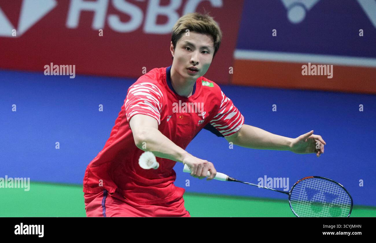 China's Shi Yu Qi returns a shot to Indonesia's Jonatan Christie ...