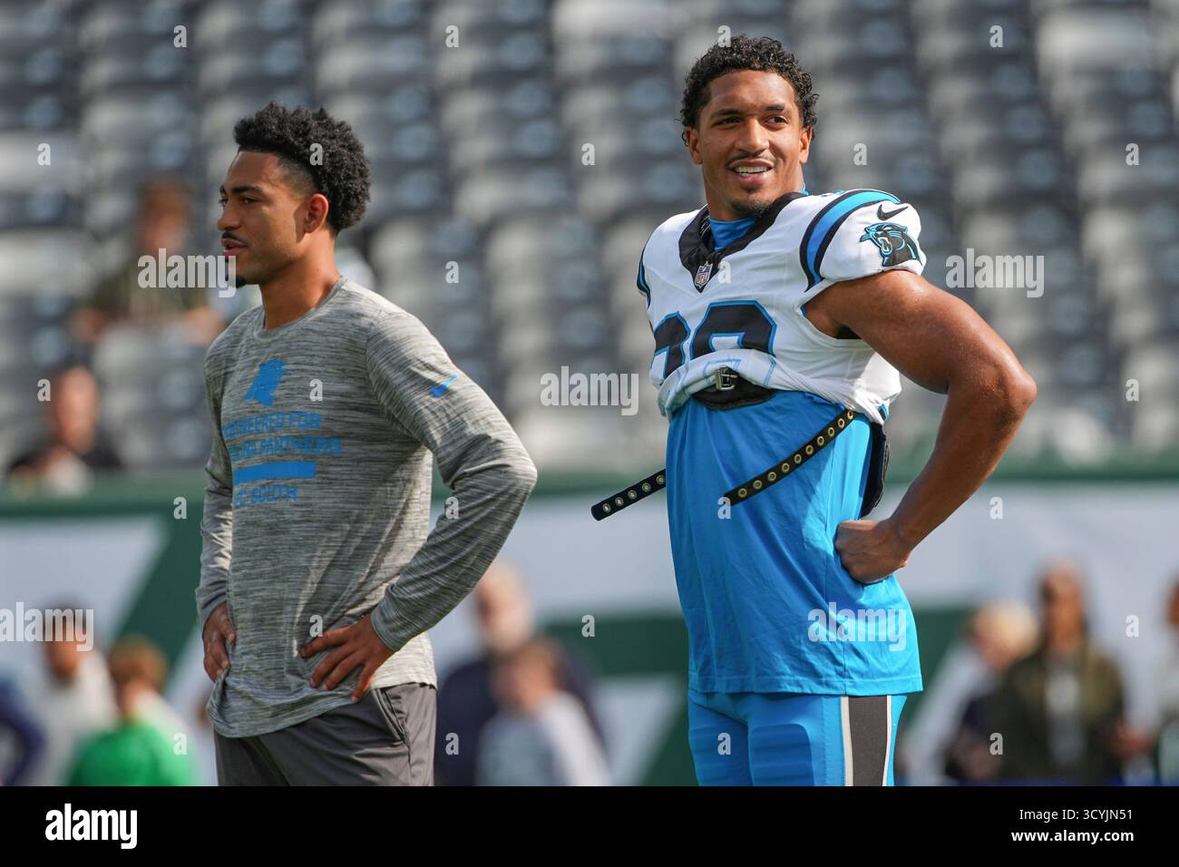 Carolina Panthers quarterback Bryce Young, left, and running back Chuba ...