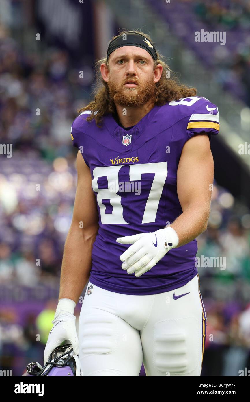 Minnesota Vikings tight end T.J. Hockenson (87) walks on the field ...