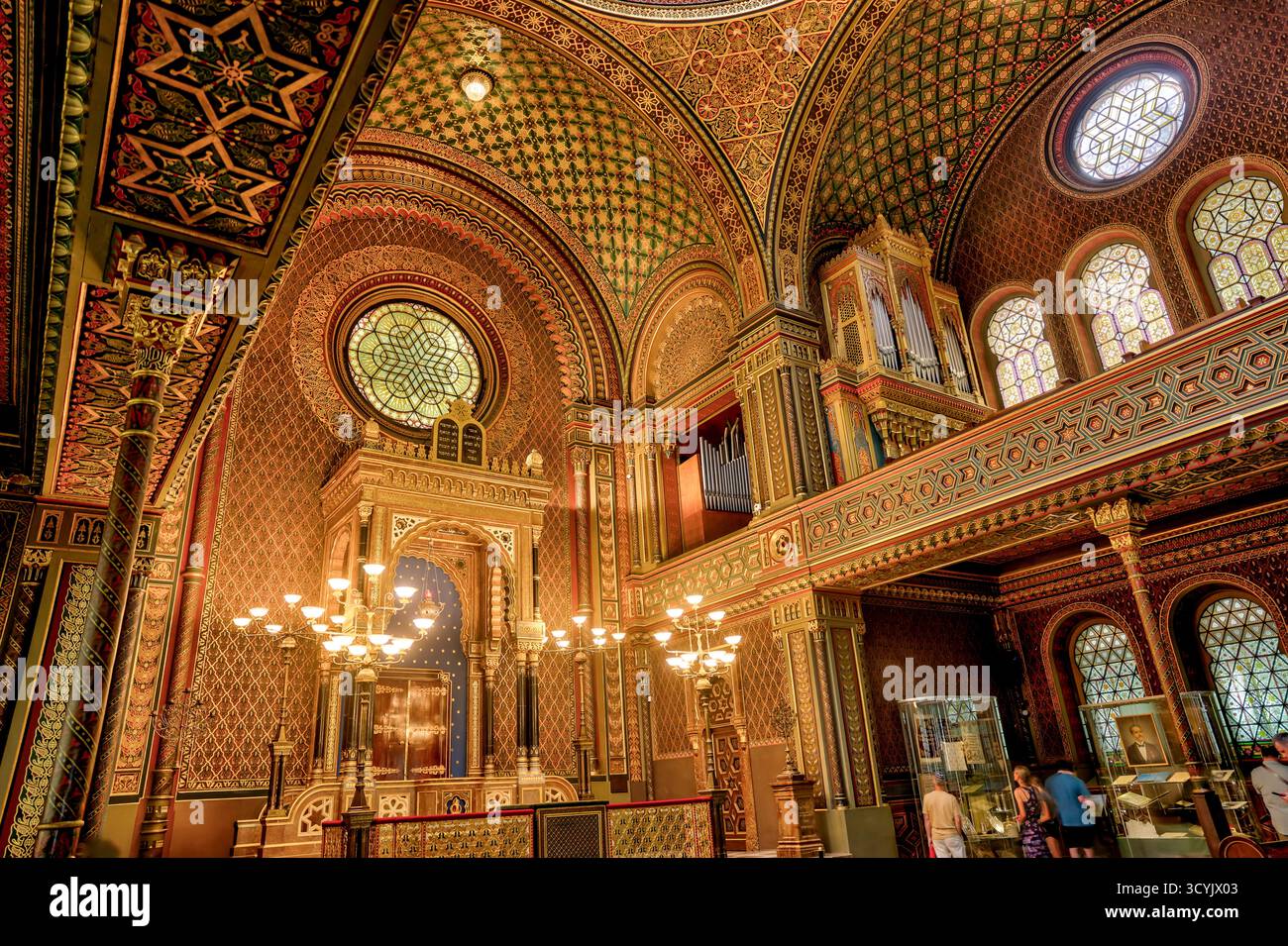 Ornate interior of the Spanish Synagogue in Prague’s Jewish Quarter ...