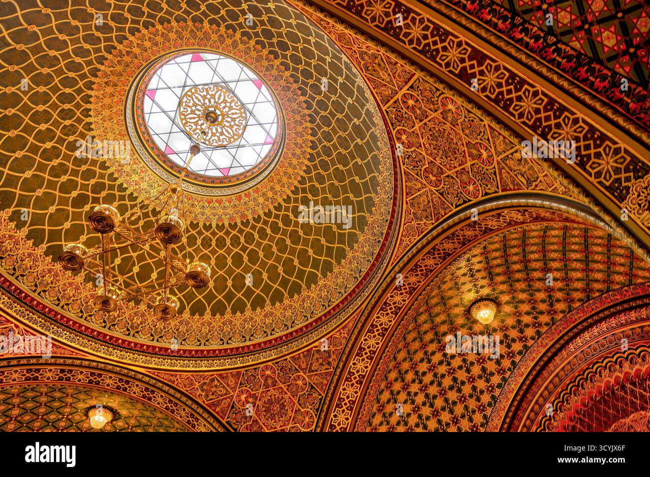 Ornate interior of the Spanish Synagogue in Prague’s Jewish Quarter ...