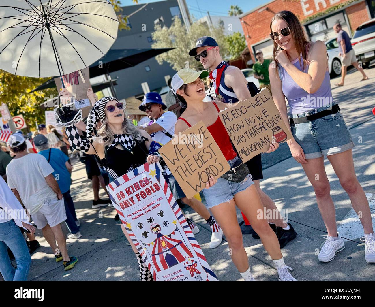 Local protest of hundreds in Venice, CA. with three very colorful women ...