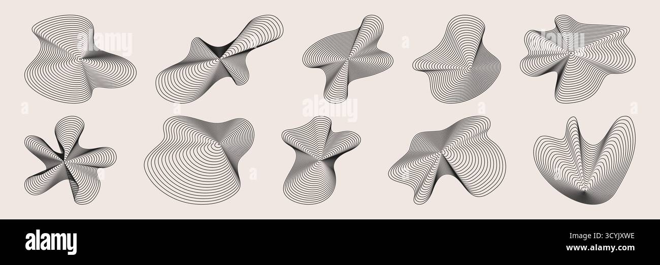 Black amorphous shapes with ripple line patterns for modern abstract ...