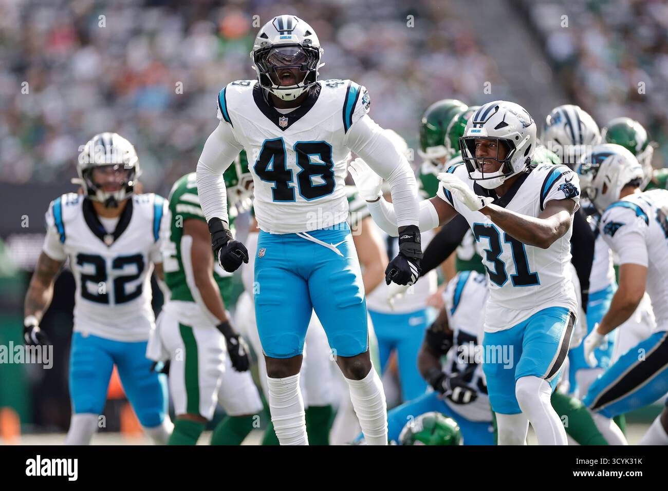 Carolina Panthers linebacker Thomas Incoom (48) reacts after a ...