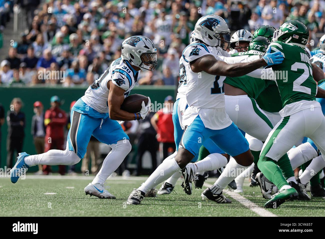 Carolina Panthers running back Chuba Hubbard (30) carries the ball ...
