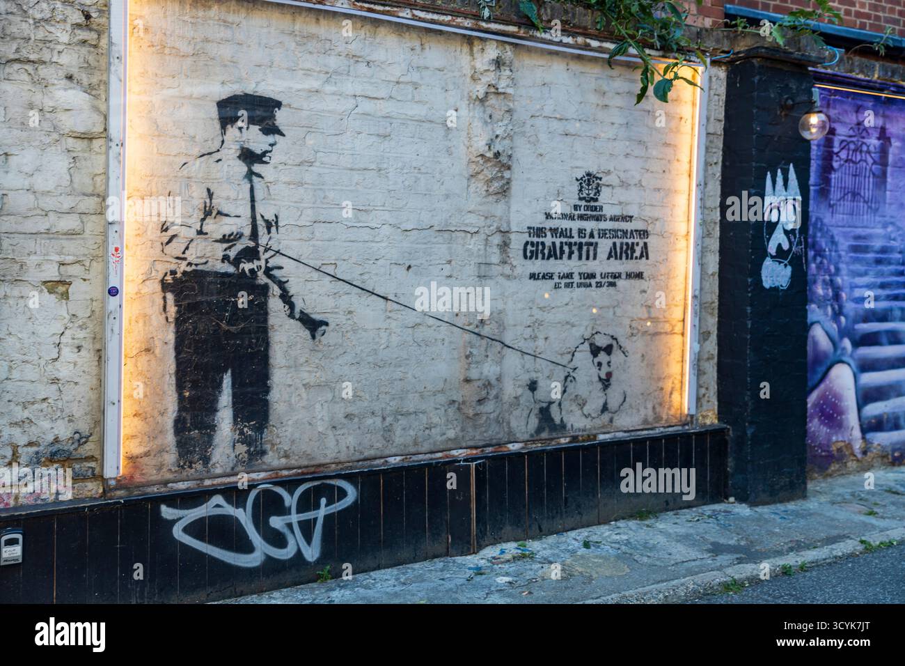 London, UK, May 2, 2025. Banksy's designated graffiti area street art ...