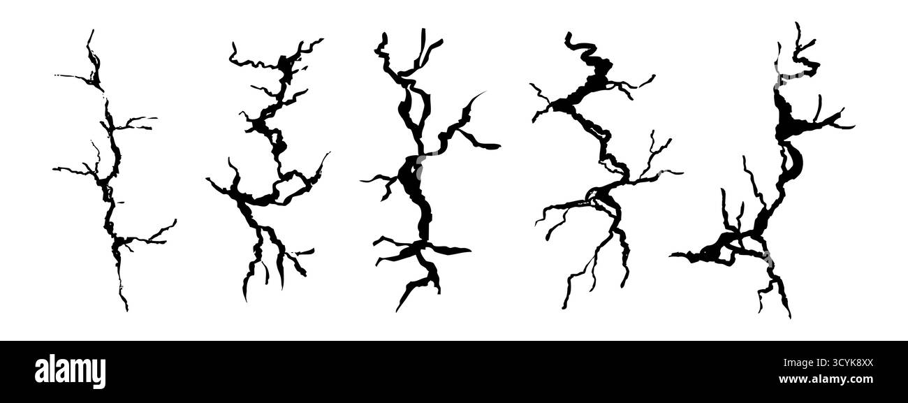 Crack wall, ground texture breaks on land surface set. Ground fissure ...