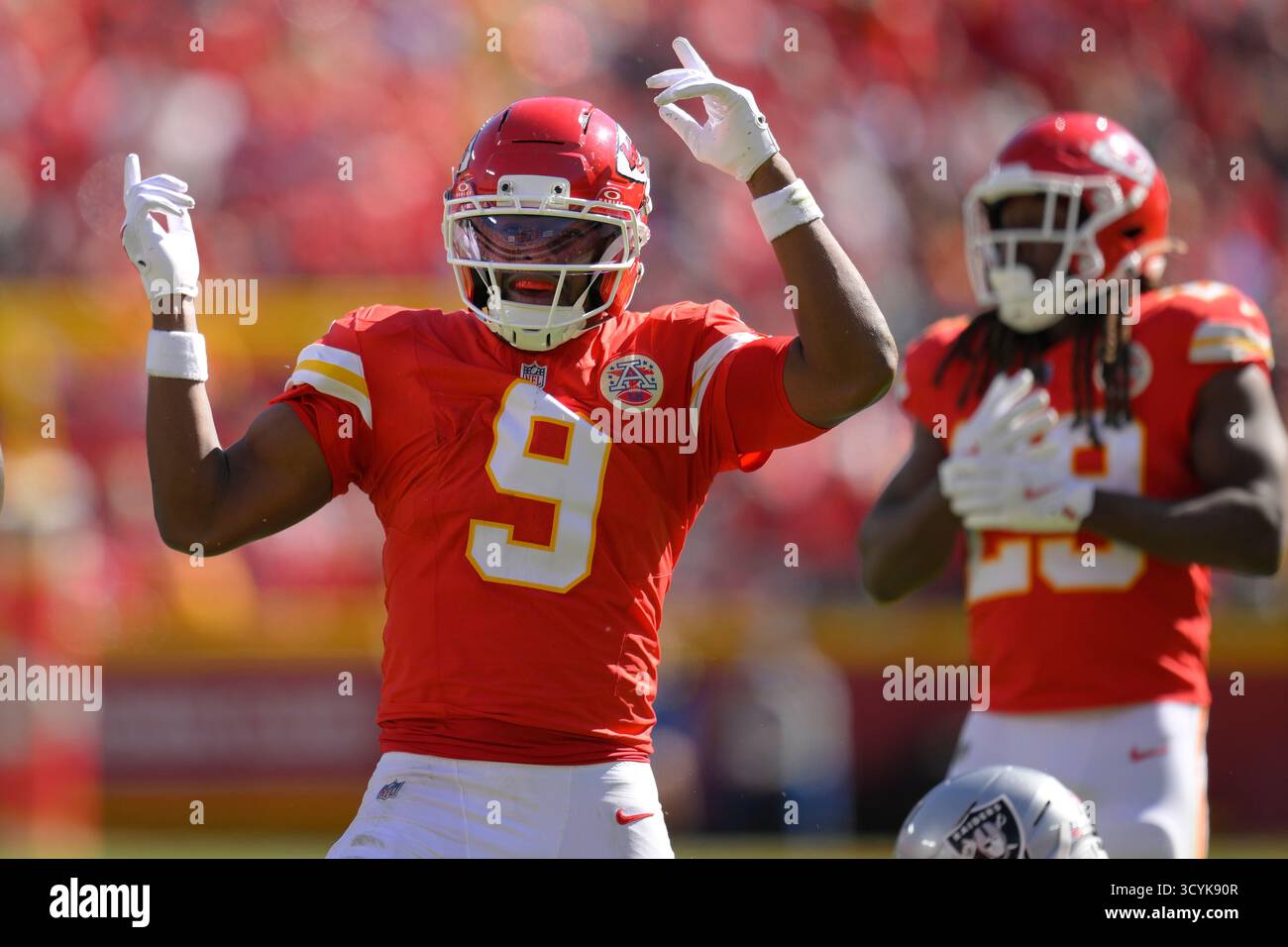 Kansas City Chiefs wide receiver JuJu Smith-Schuster (9) celebrates a ...
