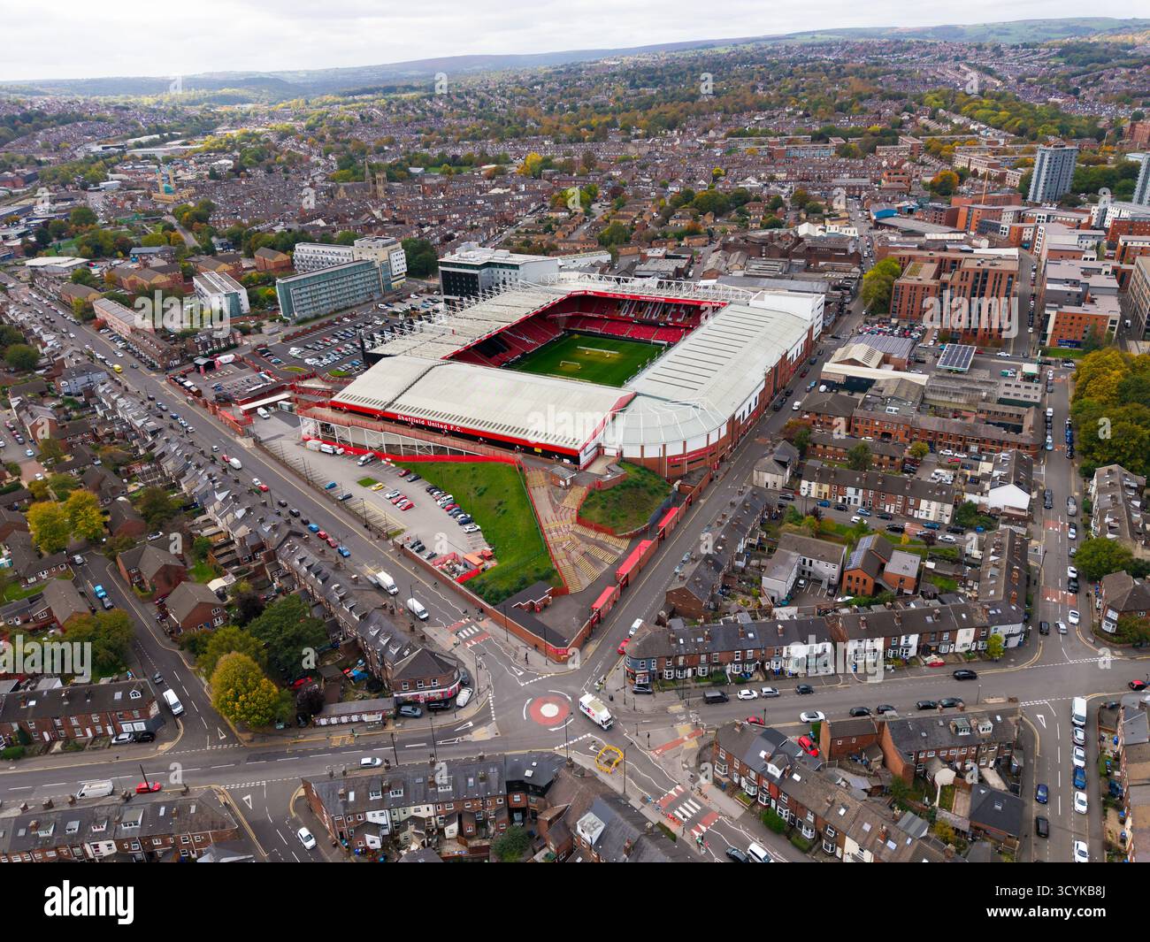 BRAMALL LANE, SHEFFIELD, UK - OCTOBER 8, 2025. Aerial view of Bramall ...