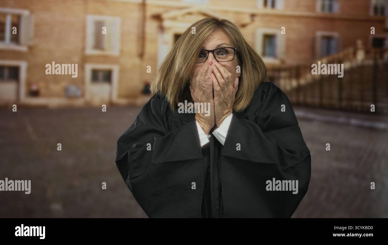 Judge woman in robe raises hi-res stock photography and images - Alamy