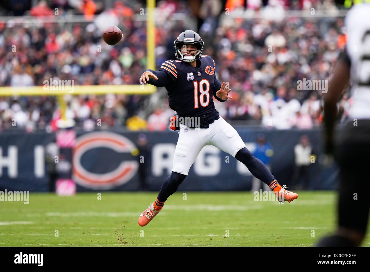 Chicago Bears quarterback Caleb Williams (18) passes against the New ...