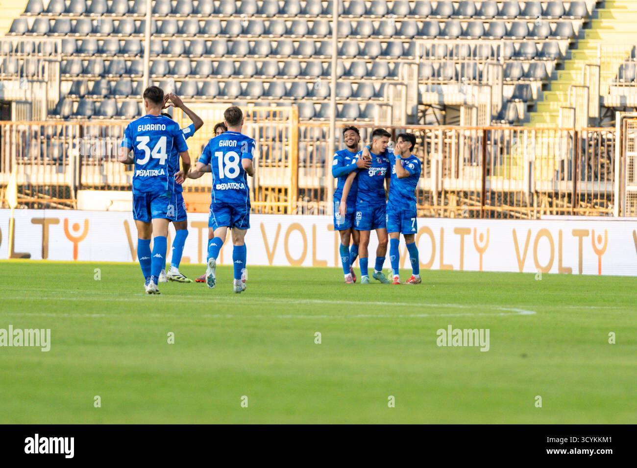 Stiven Shpendi (Empoli FC) scores the 1-1 goal and celebrates with ...