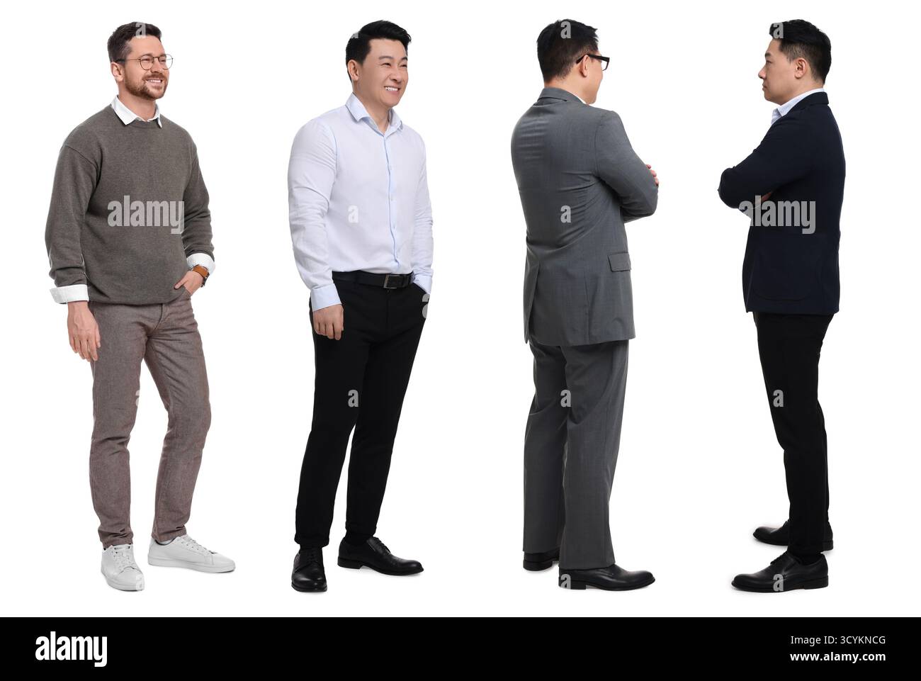 Full length portraits of men on white background, collage Stock Photo ...