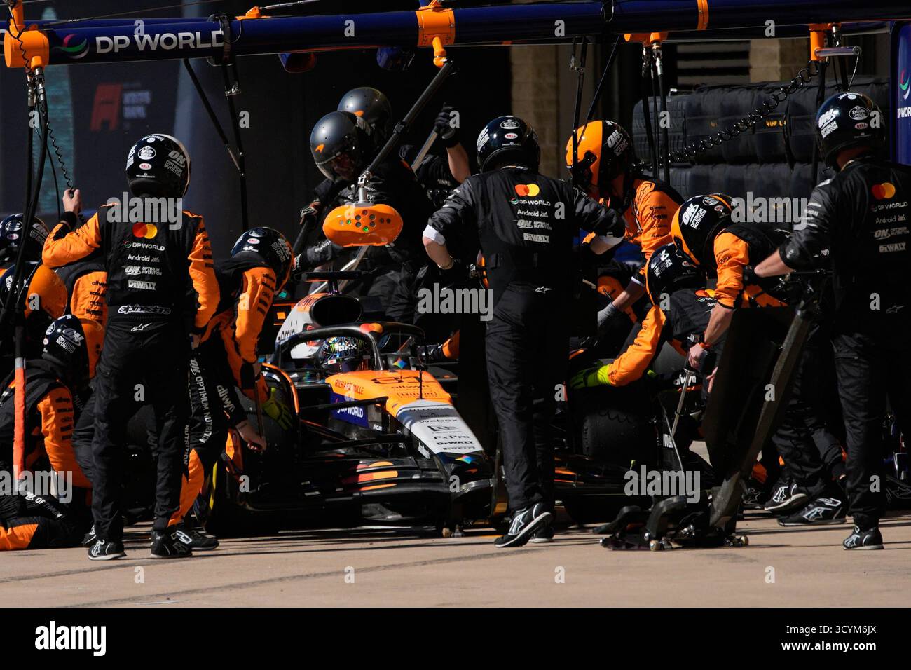 McLaren driver Oscar Piastri of Australia makes a pit stop during the ...