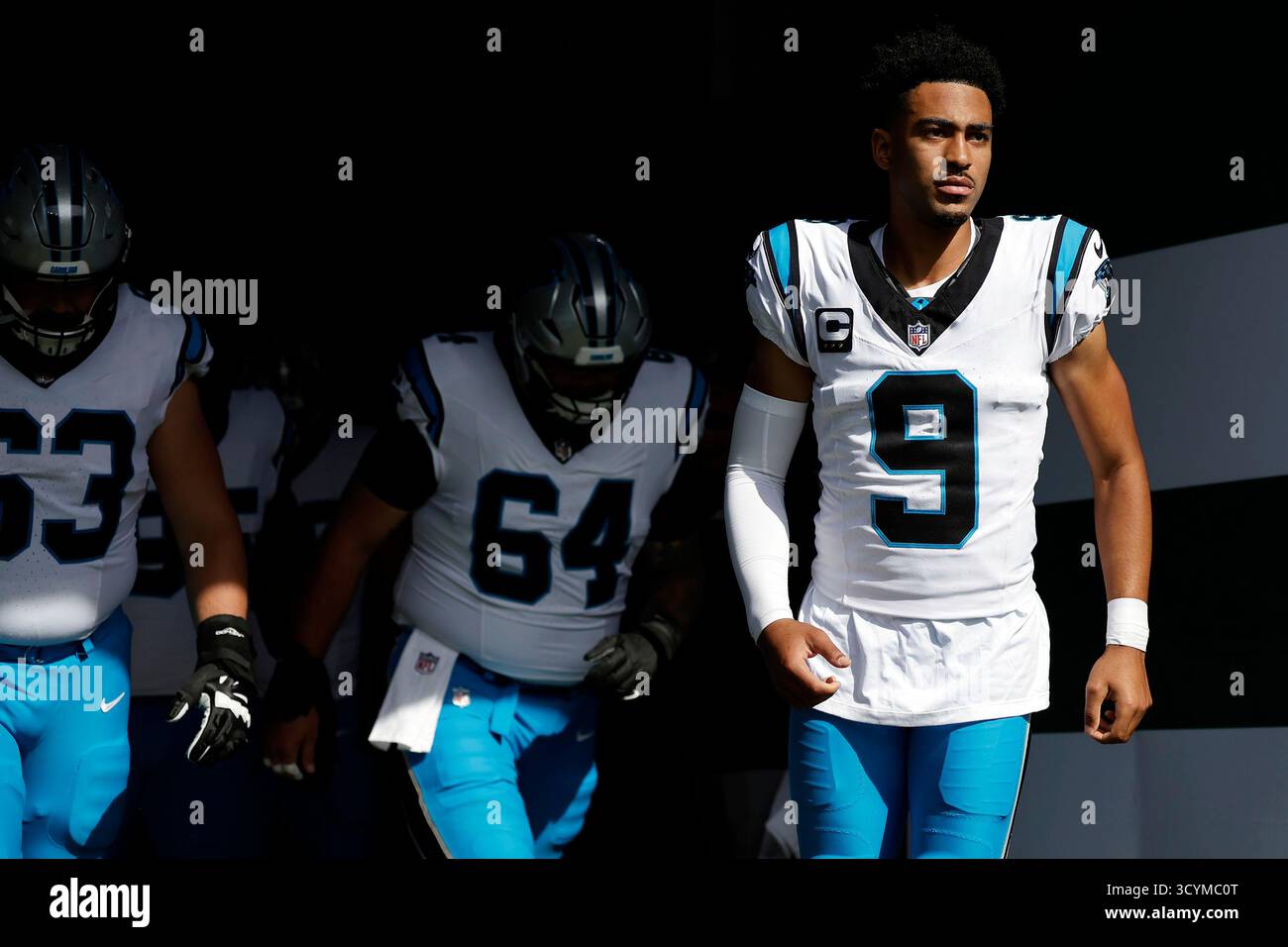 Carolina Panthers quarterback Bryce Young (9) takes the field for an ...