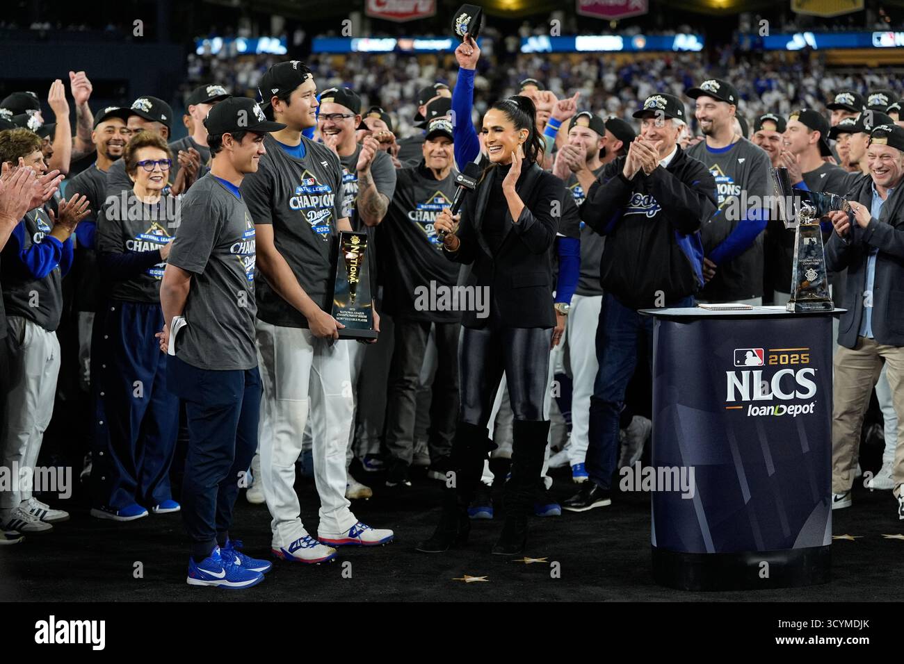 Los Angeles Dodgers two-way player Shohei Ohtani holds the MVP trophy ...