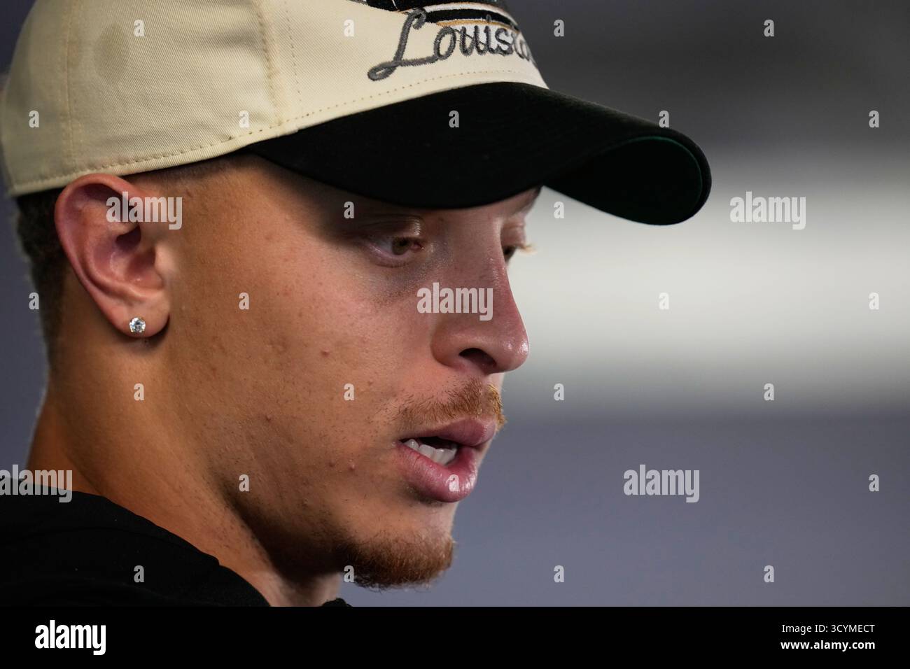New Orleans Saints quarterback Spencer Rattler talks to reporters after ...