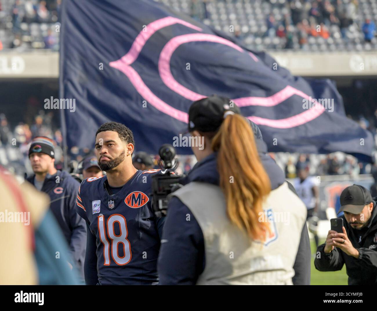 Chicago Bears quarterback Caleb Williams (18) heads to the locker room ...
