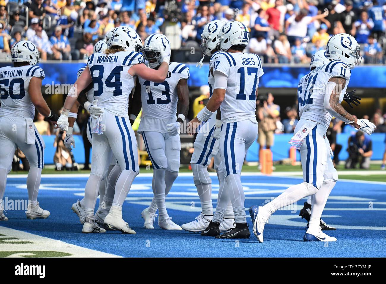 Indianapolis Colts tight end Tyler Warren (84) celebrates with ...