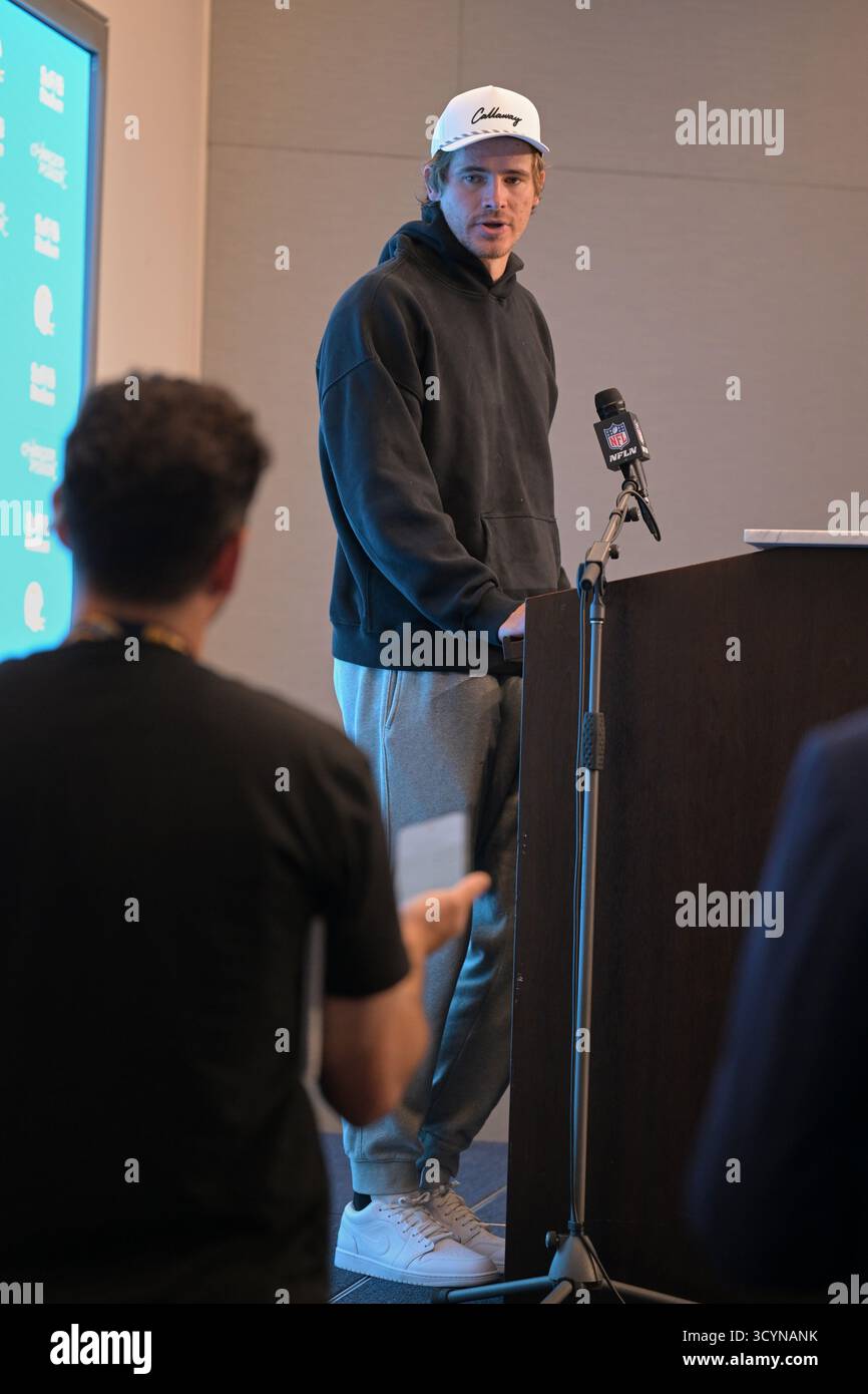 Los Angeles Chargers quarterback Justin Herbert speaks during a news ...