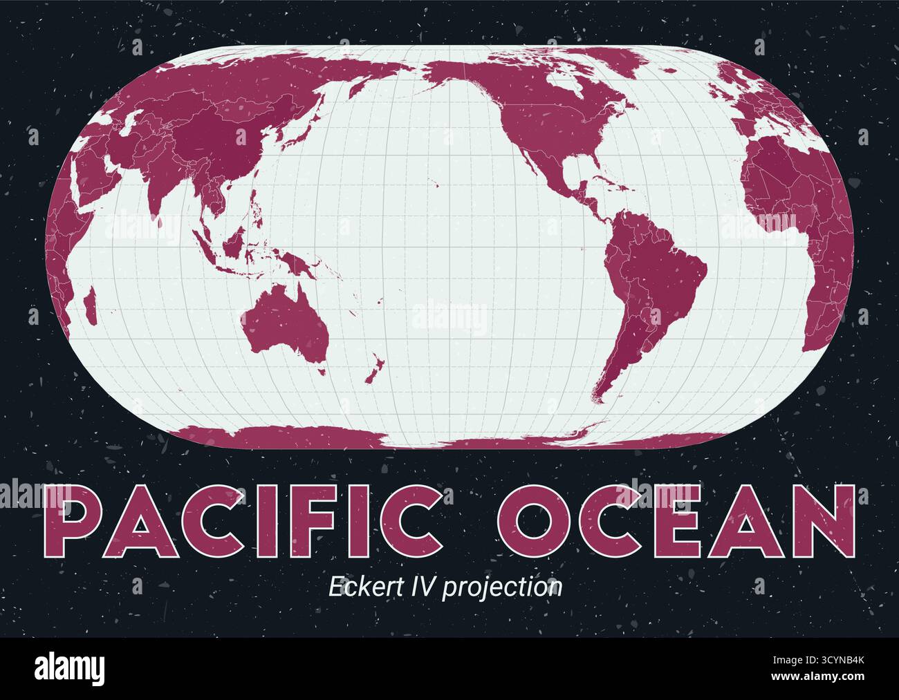 Pacific Ocean. World map. Eckert IV projection centered to Pacific ...
