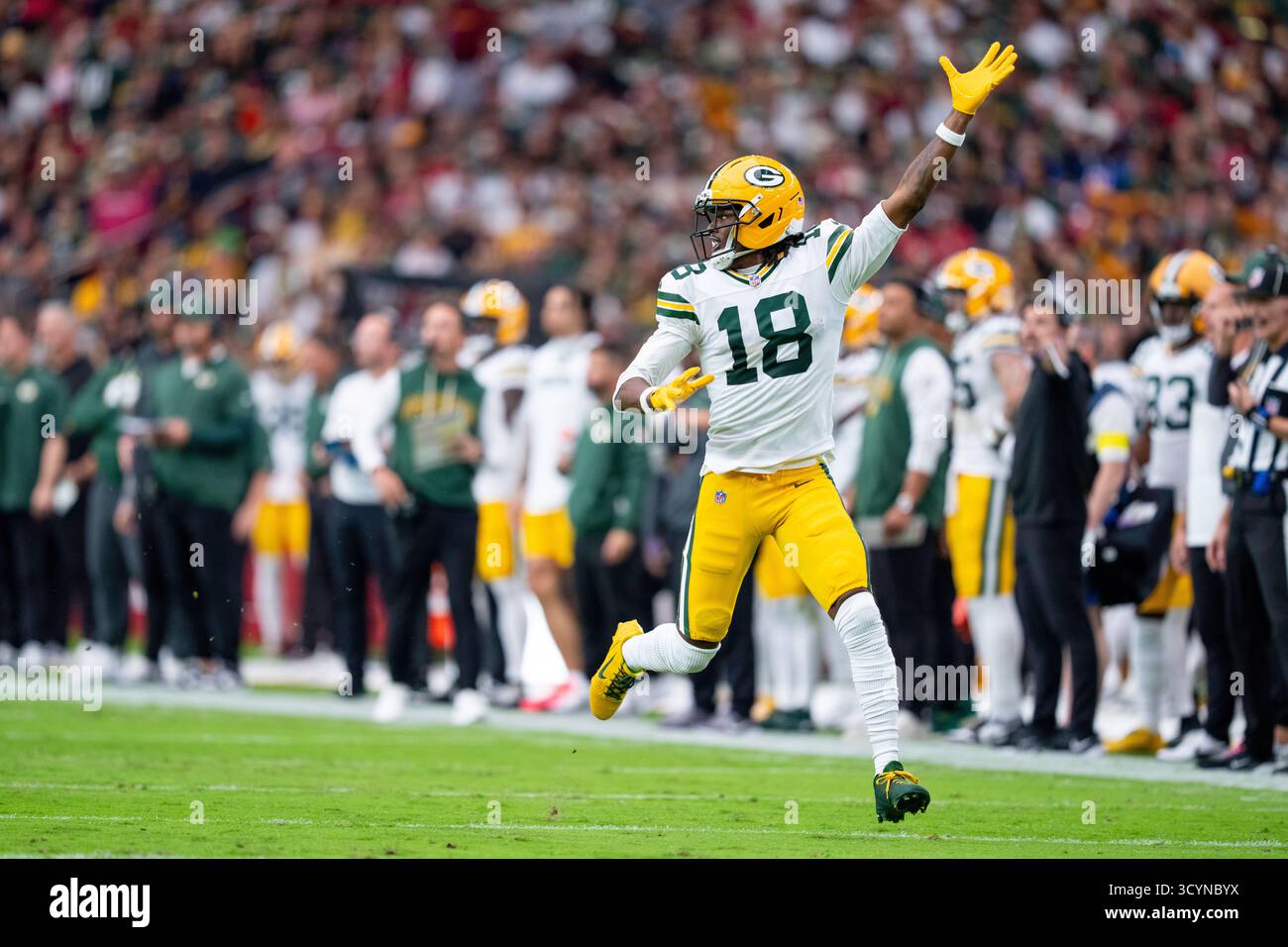 Green Bay Packers wide receiver Malik Heath (18) runs during an NFL ...