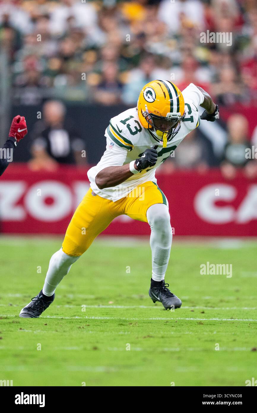 Green Bay Packers wide receiver Dontayvion Wicks (13) runs during an ...