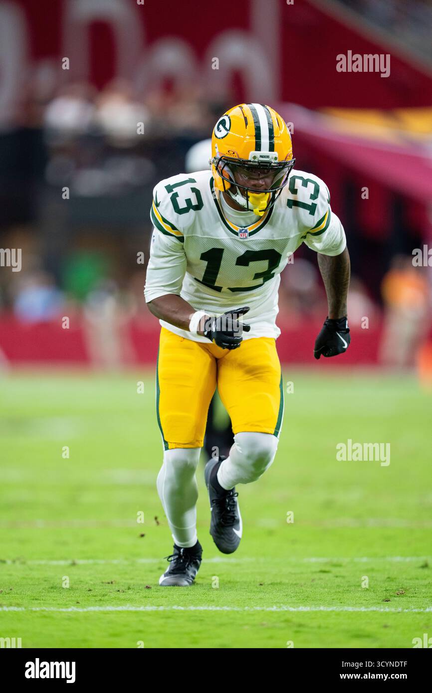 Green Bay Packers wide receiver Dontayvion Wicks (13) runs uring an NFL ...