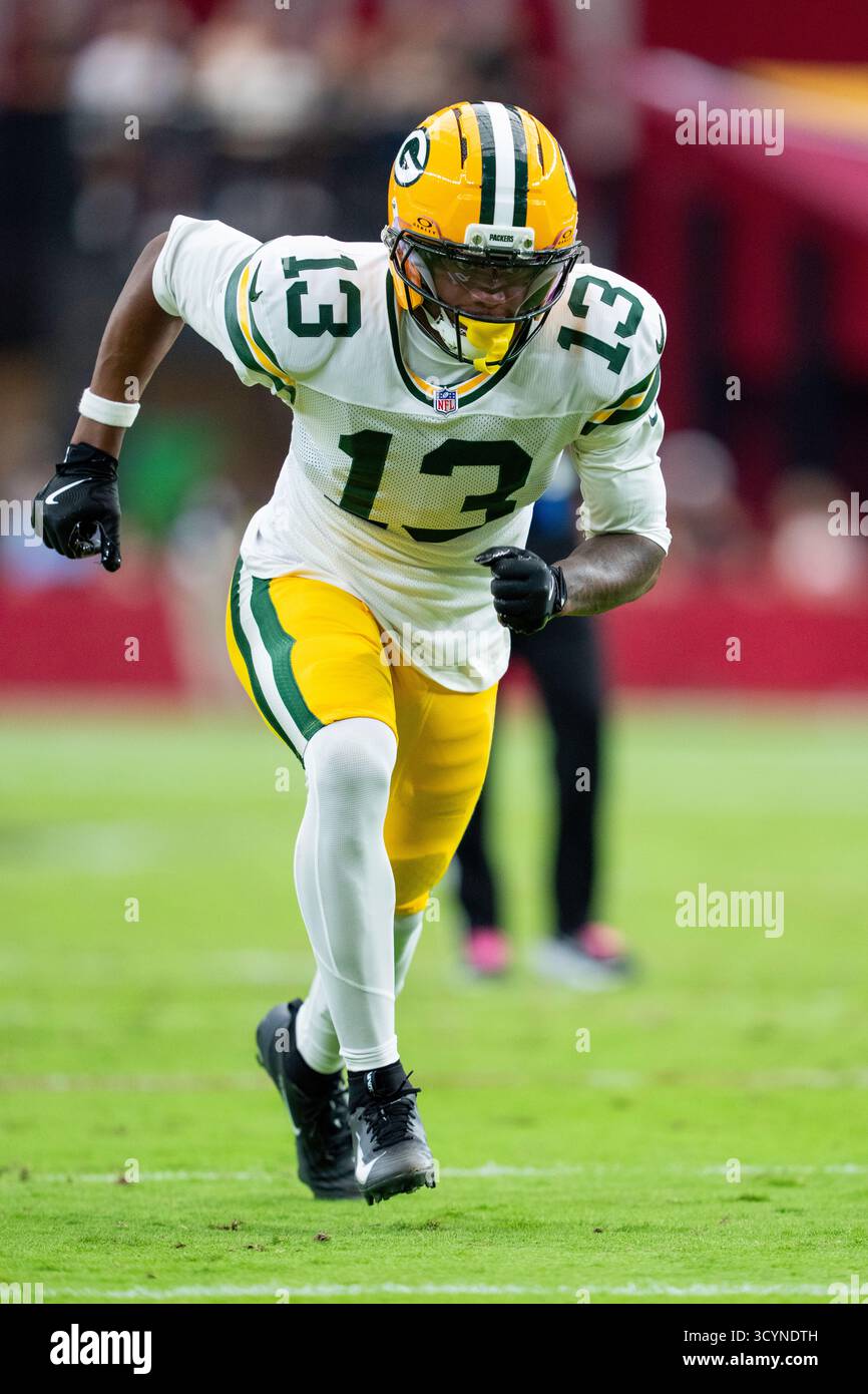 Green Bay Packers wide receiver Dontayvion Wicks (13) runs uring an NFL ...