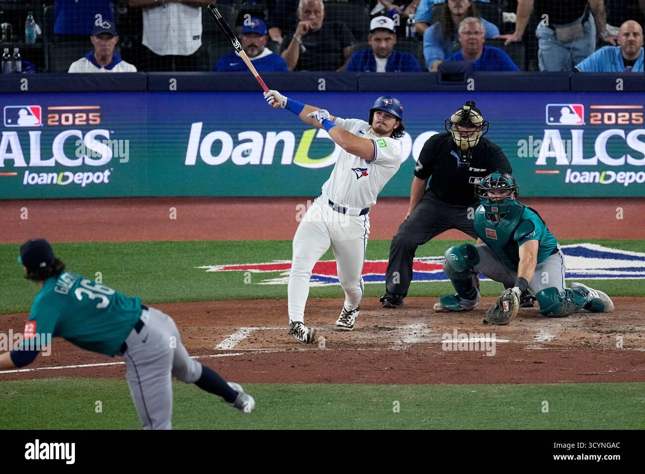 Toronto Blue Jays' Addison Barger connects for a two run home run off ...