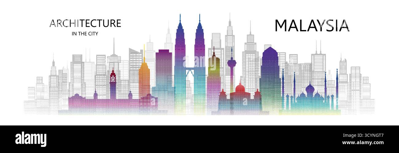 Modern architecture cityscape skyscraper Malaysia of asia colorful art ...