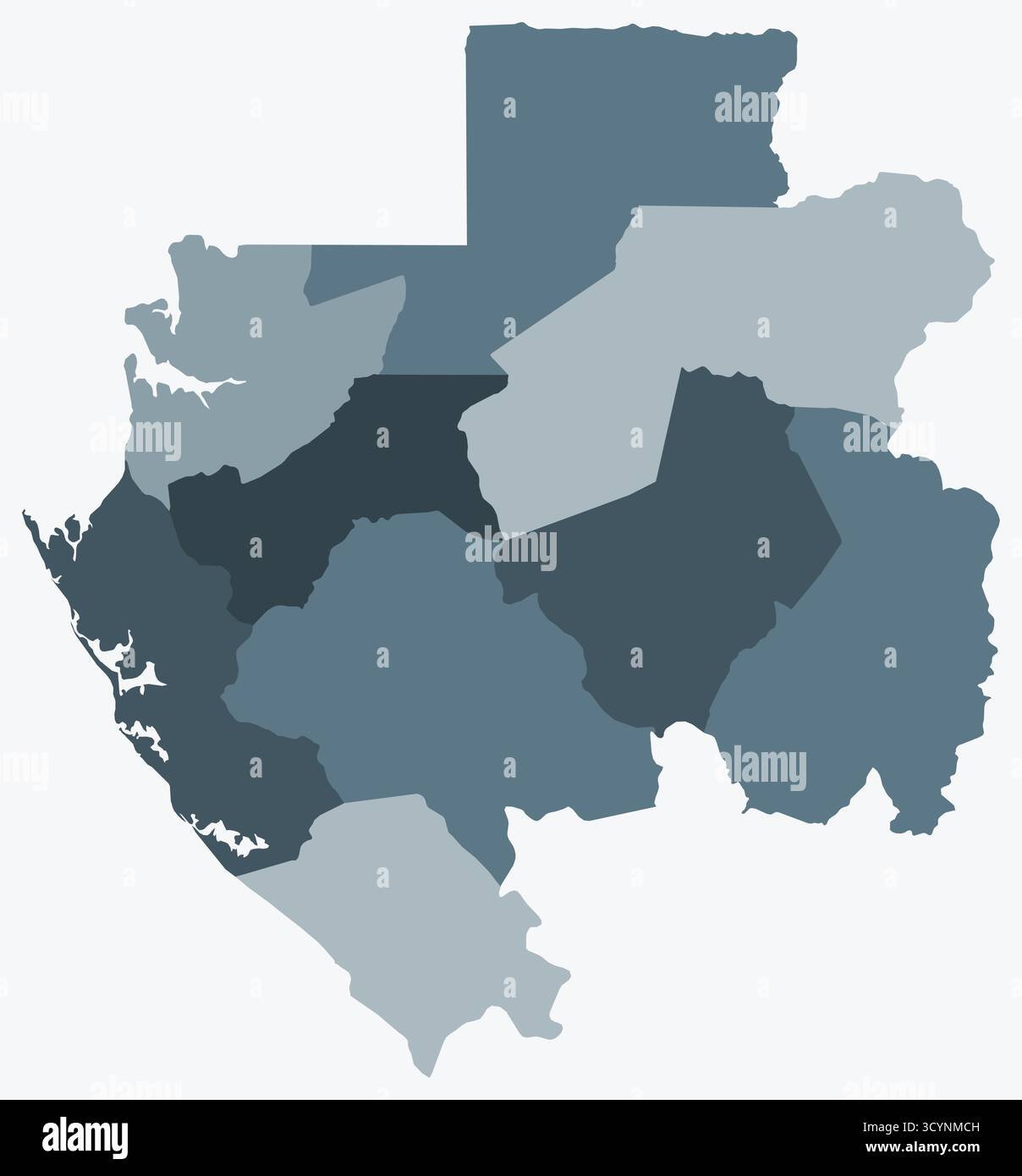Map of Gabon with regions. A simple country border map with region ...