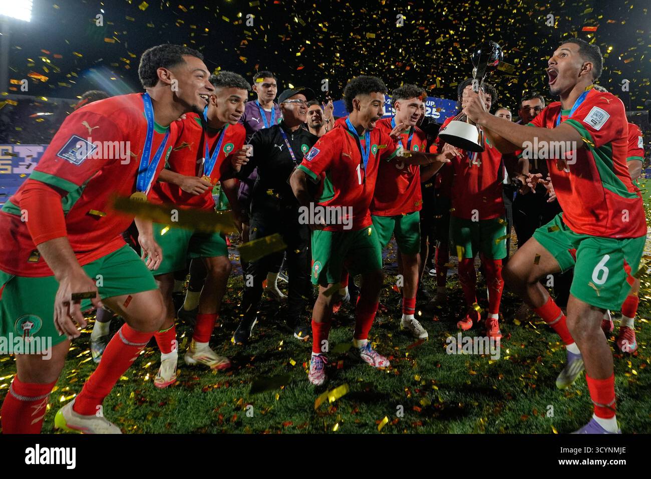 Morocco's Naim Byar and teammates celebrate after winning the FIFA U-20 ...