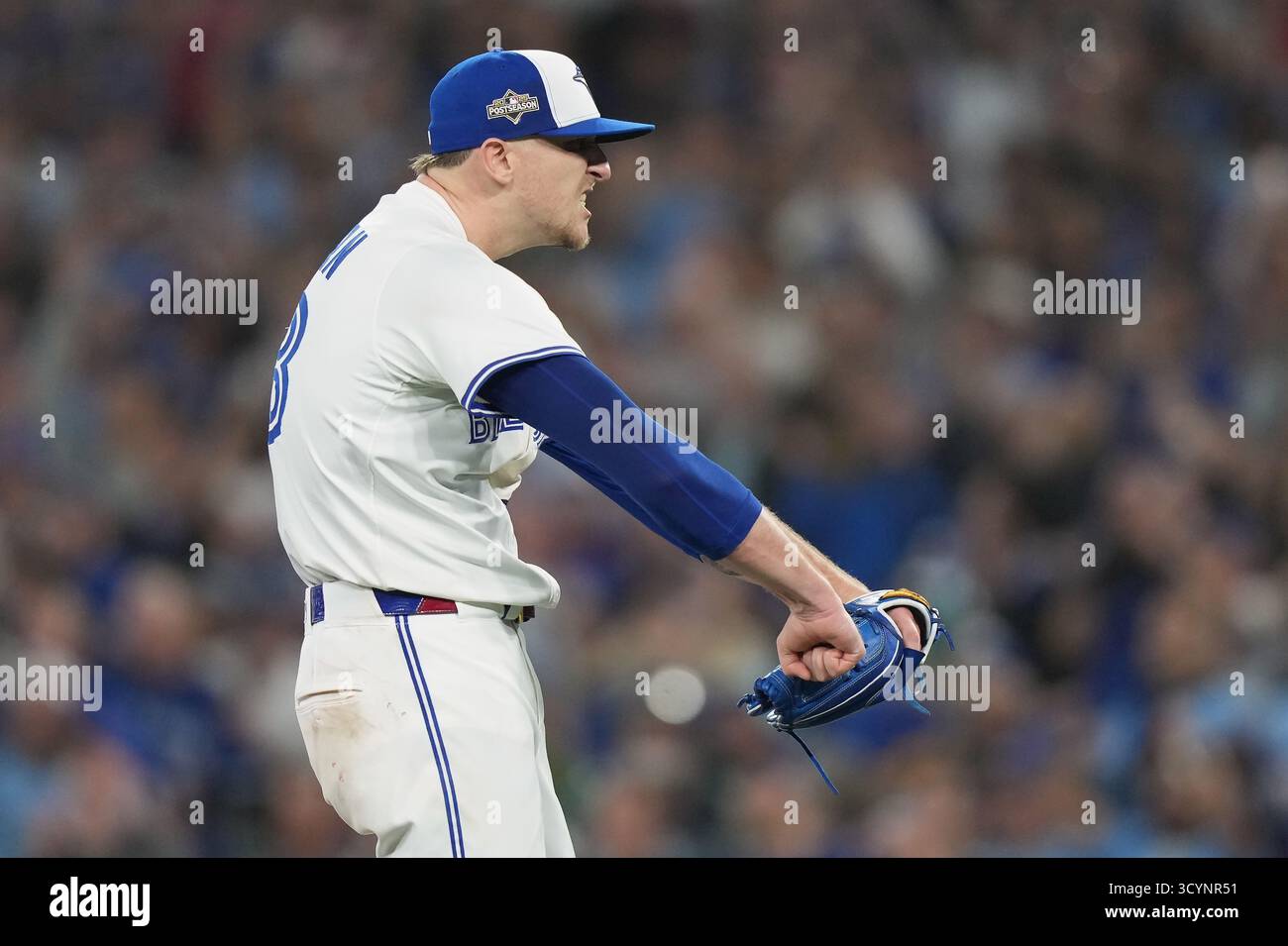 Toronto Blue Jays pitcher Jeff Hoffman reacts after the final out of Game 6 of baseball's ...