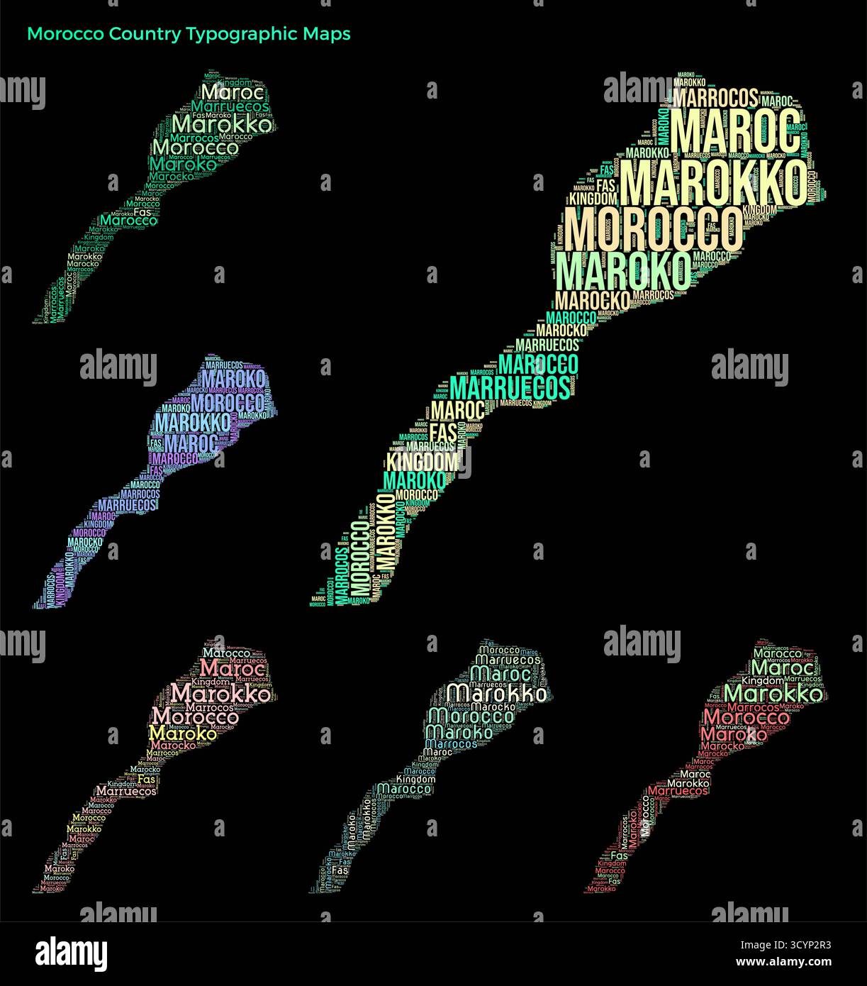 Morocco. Set of typography style country illustrations. Morocco map ...