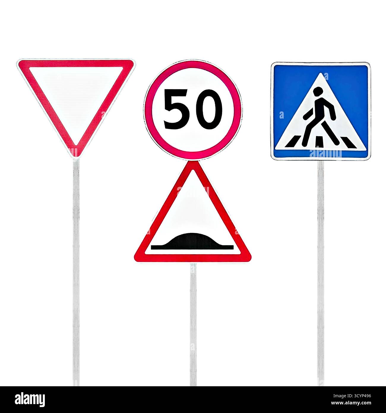 Set of road signs "Give Way", "Restriction", "Pedestrian Crossing ...
