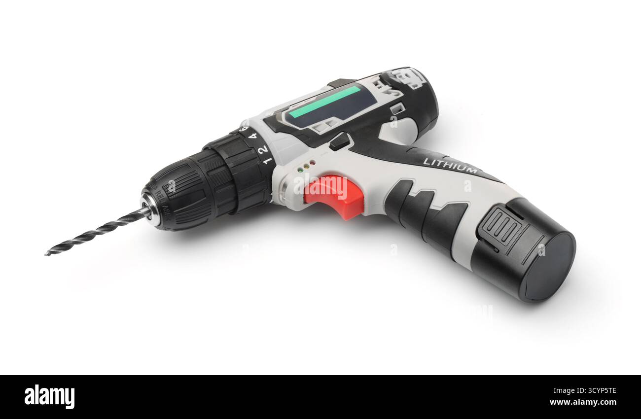 Power tool drill white background Cut Out Stock Images & Pictures - Alamy