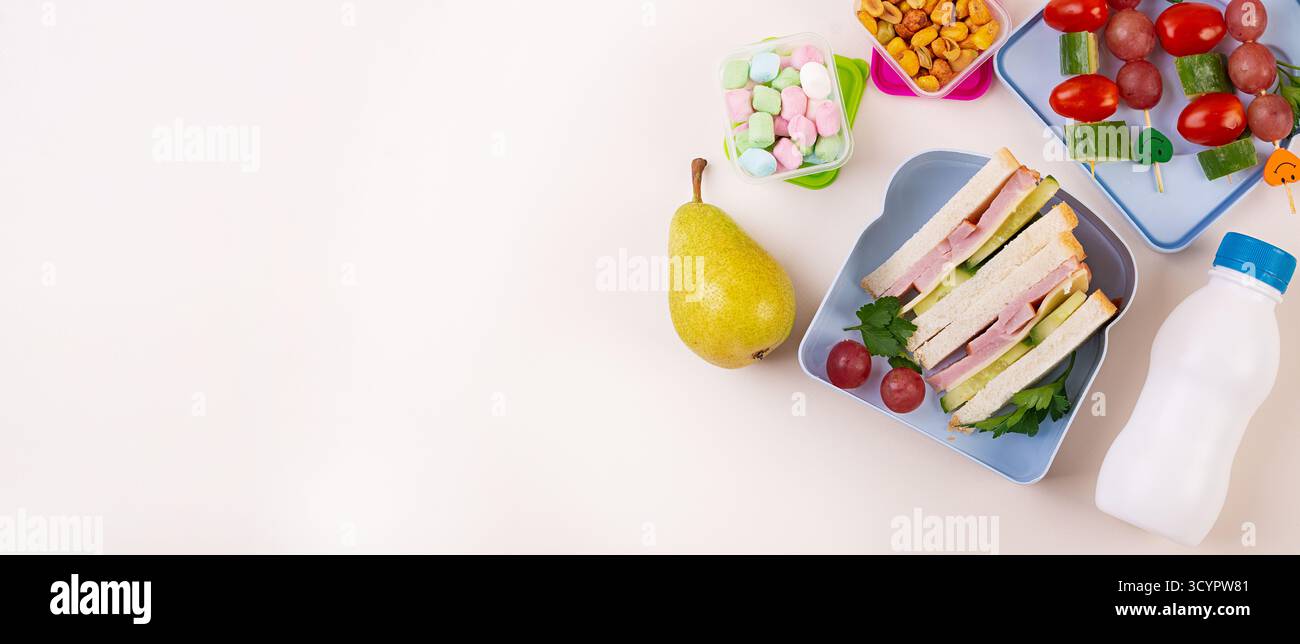 Healthy School Lunch Box with Sandwich and Fruit. Banner Stock Photo ...