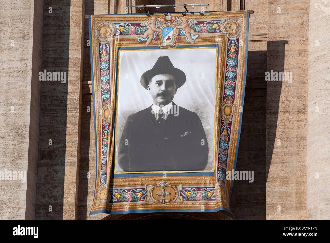 Tapestry featuring the new Saint José Gregorio Hernández Cisneros hangs ...