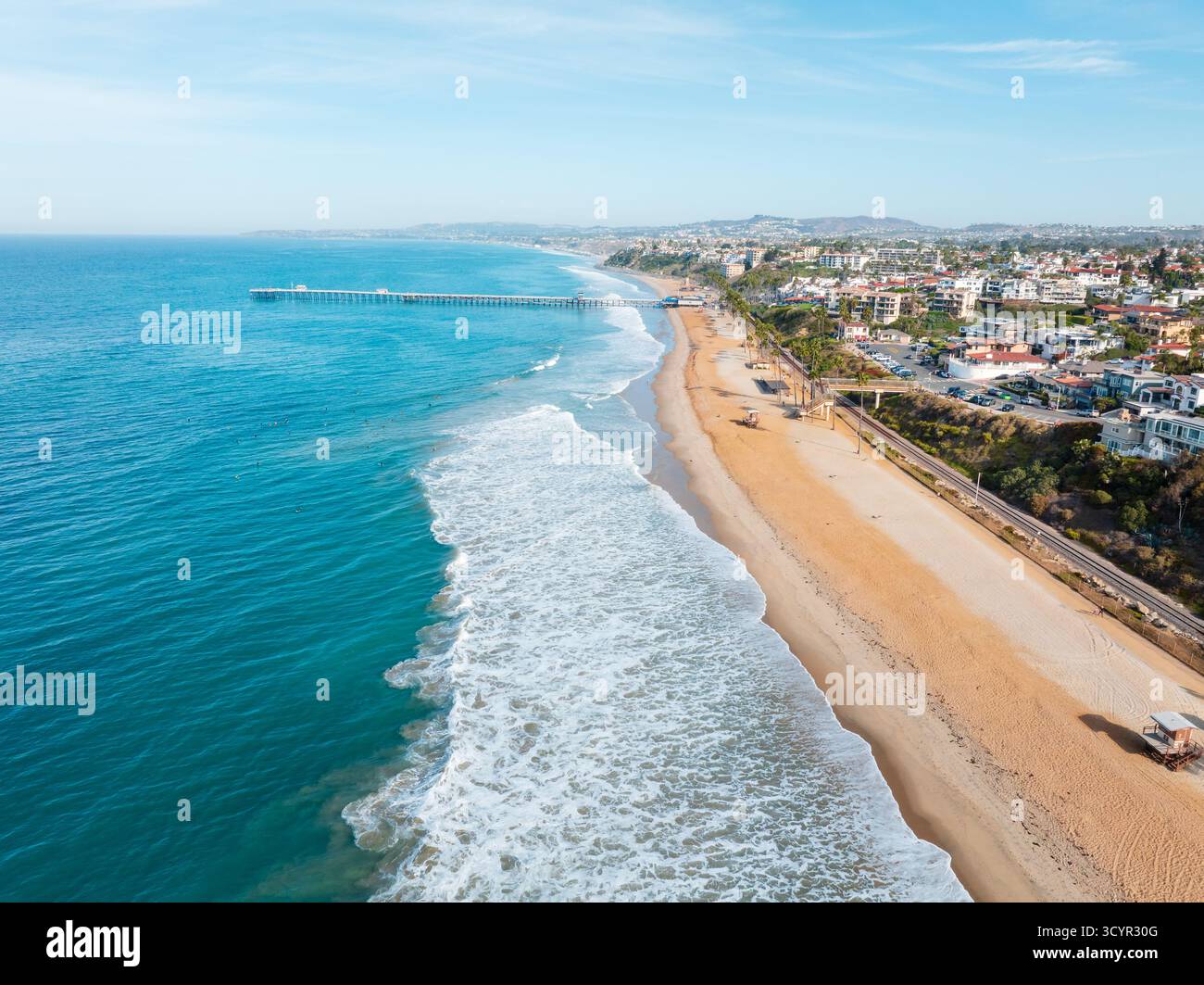Aerial View of San Clemente Beach from the South on a Sunny Morning ...